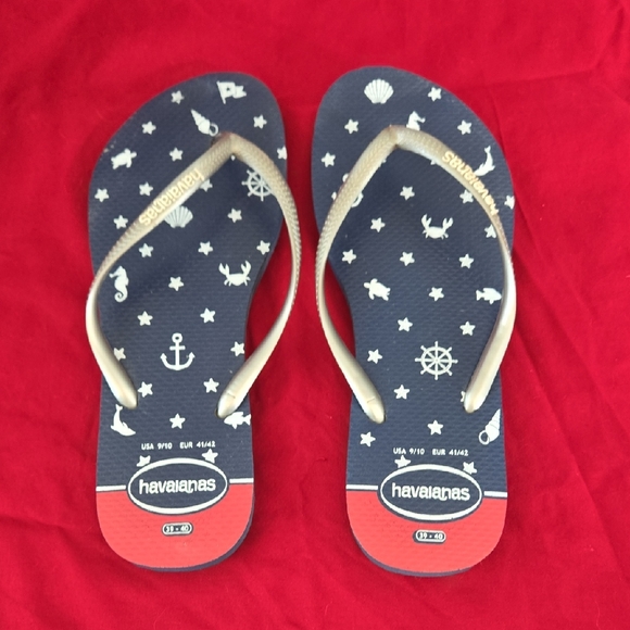Havaianas | Shoes | Havaianas Nautical Theme Blue White Silver Red Flip ...
